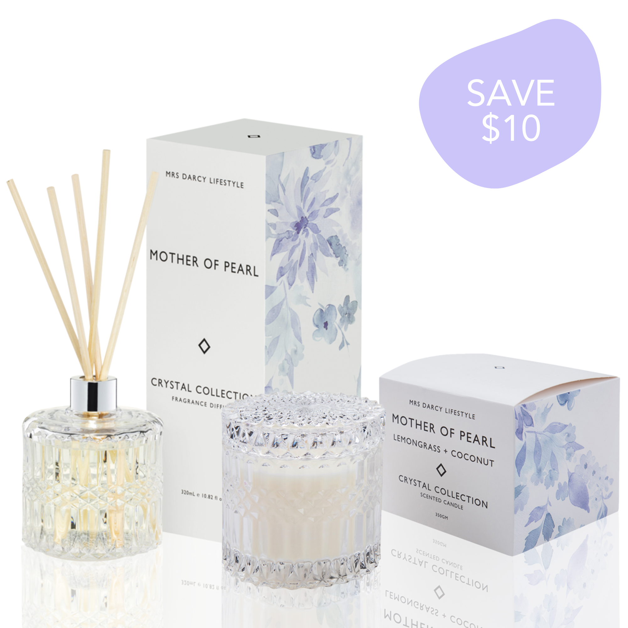 PERFECT PAIR - Mother of Pearl - Crystal Candle + Diffuser Set – MRS DARCY